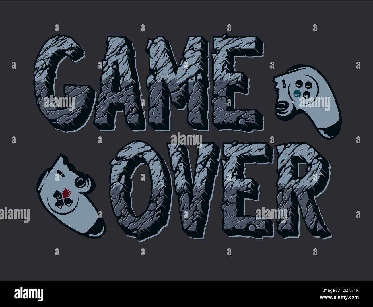Vintage videogame typographic concept with broken gamepad and Game Over ...