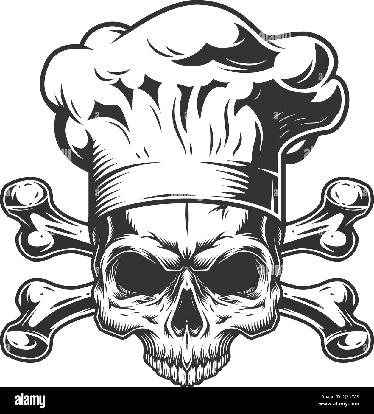 Vintage monochrome chef skull with crossbones isolated vector ...