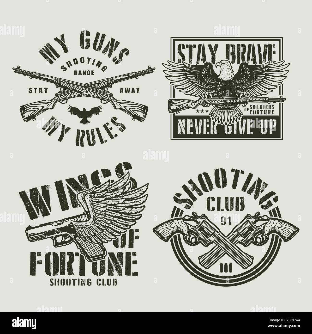 Vintage military labels with crossed carbine rifles eagle holding ...