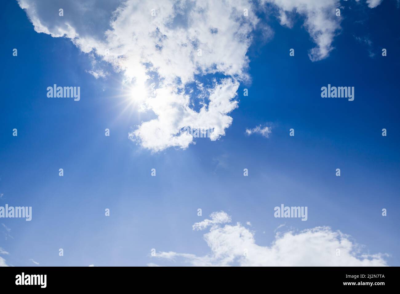 Beautiful blue sky with clouds and sunlight, sky daylight. Natural ...