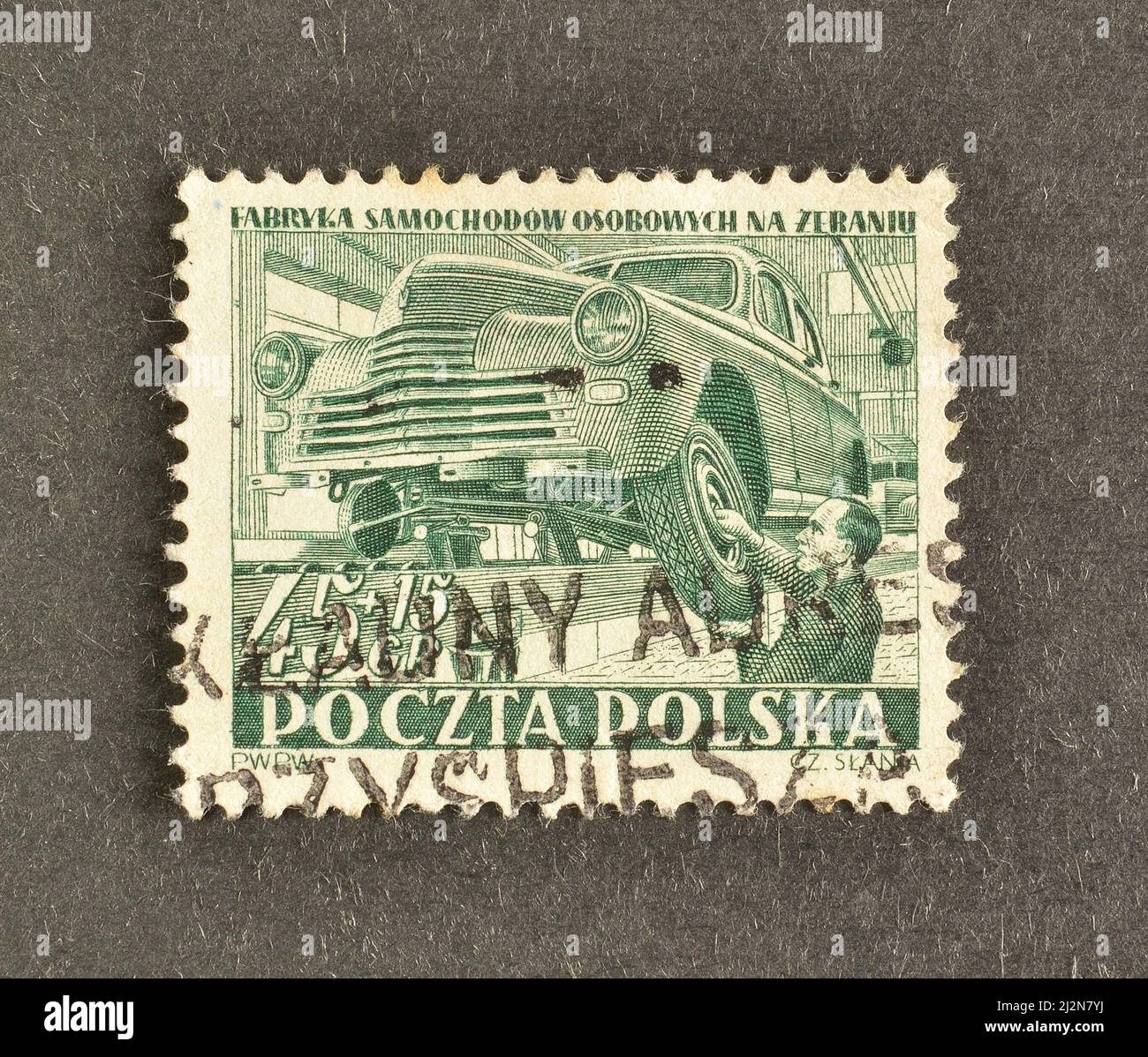 Cancelled postage stamp printed by Poland, that shows Auto Assembly ...