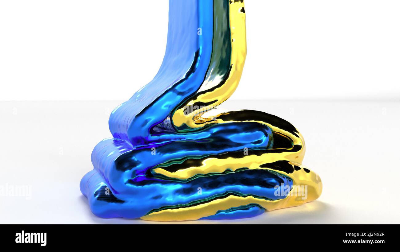 Ukraine colors yellow and blue viscous liquid Fluid art 3d render Stock ...