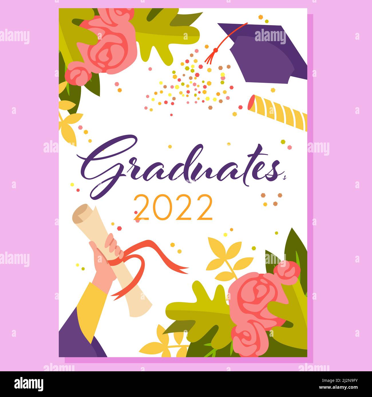 Graduates 2022, congratulation greeting card design, hand of student ...