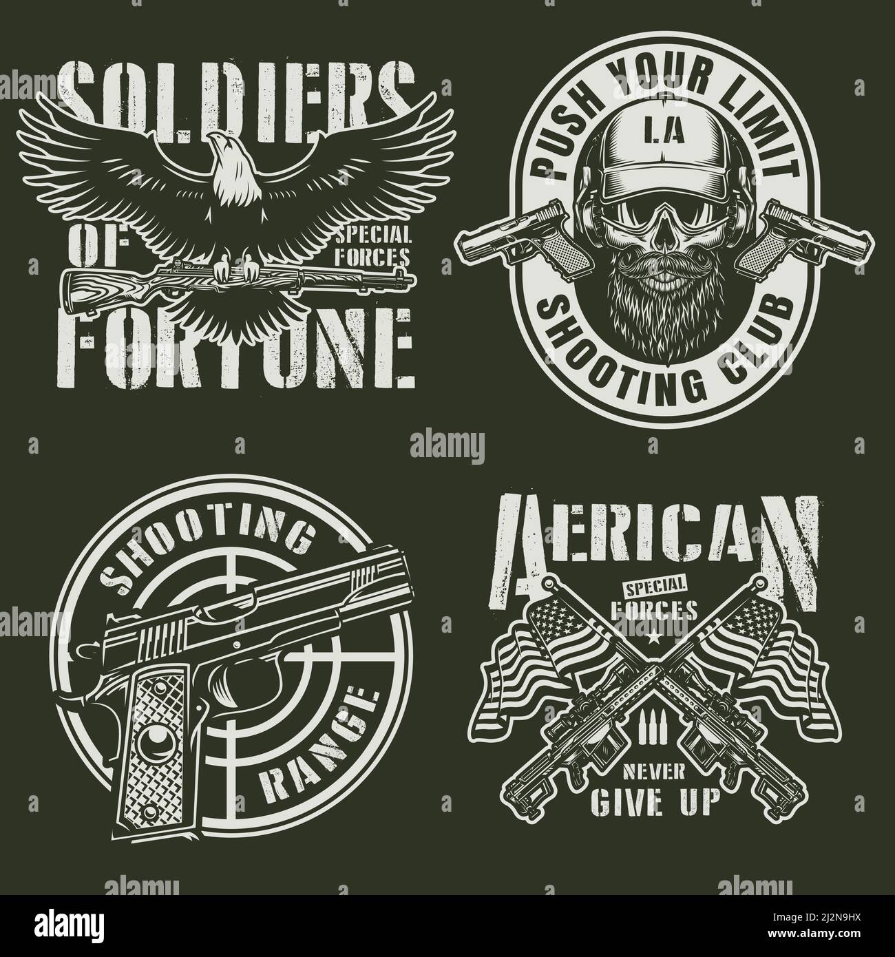 Vintage military emblems set with eagle holding carbine bearded and ...