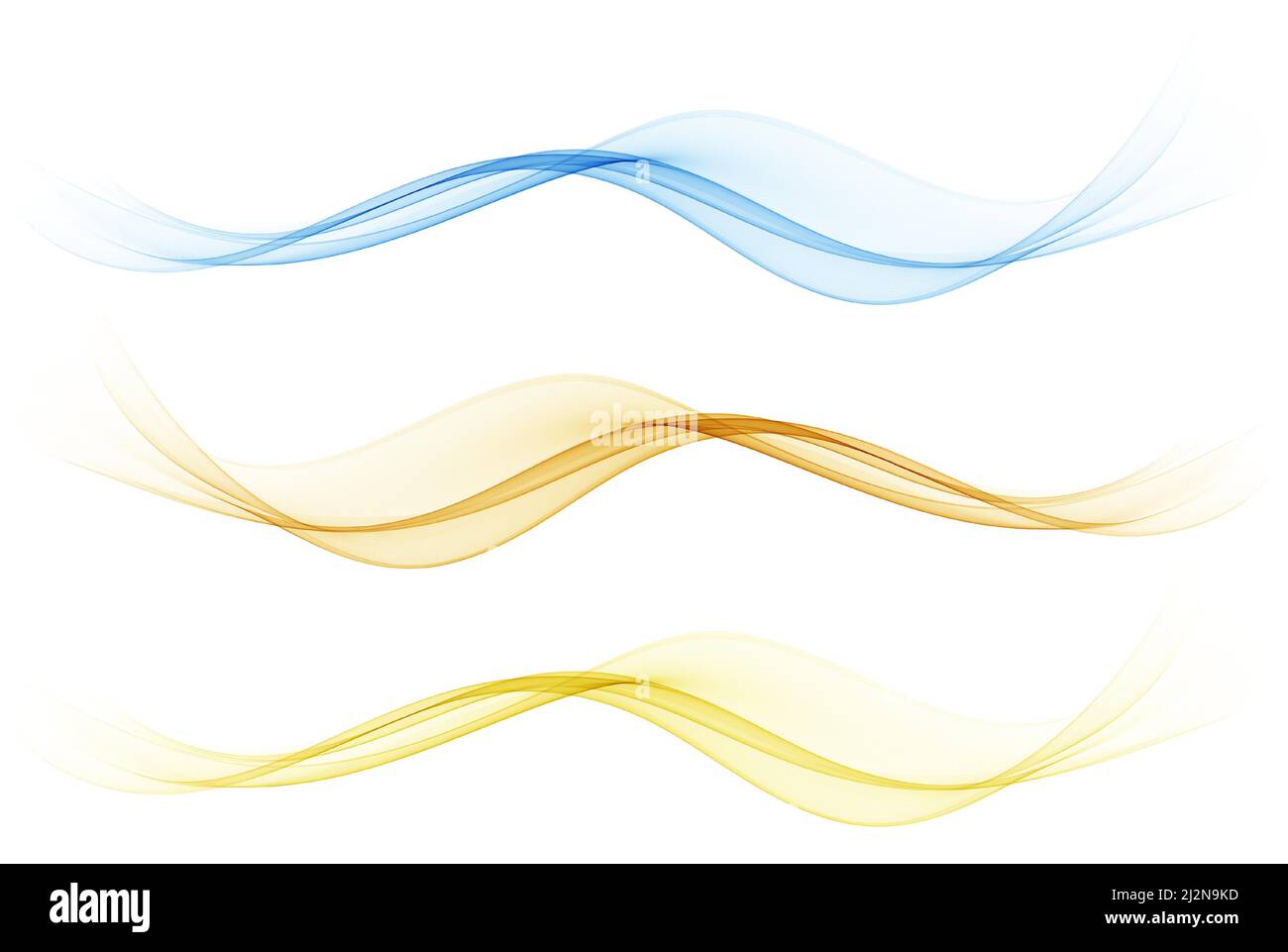 Set of abstract waves. Transparent wavy lines of green, blue, yellow ...