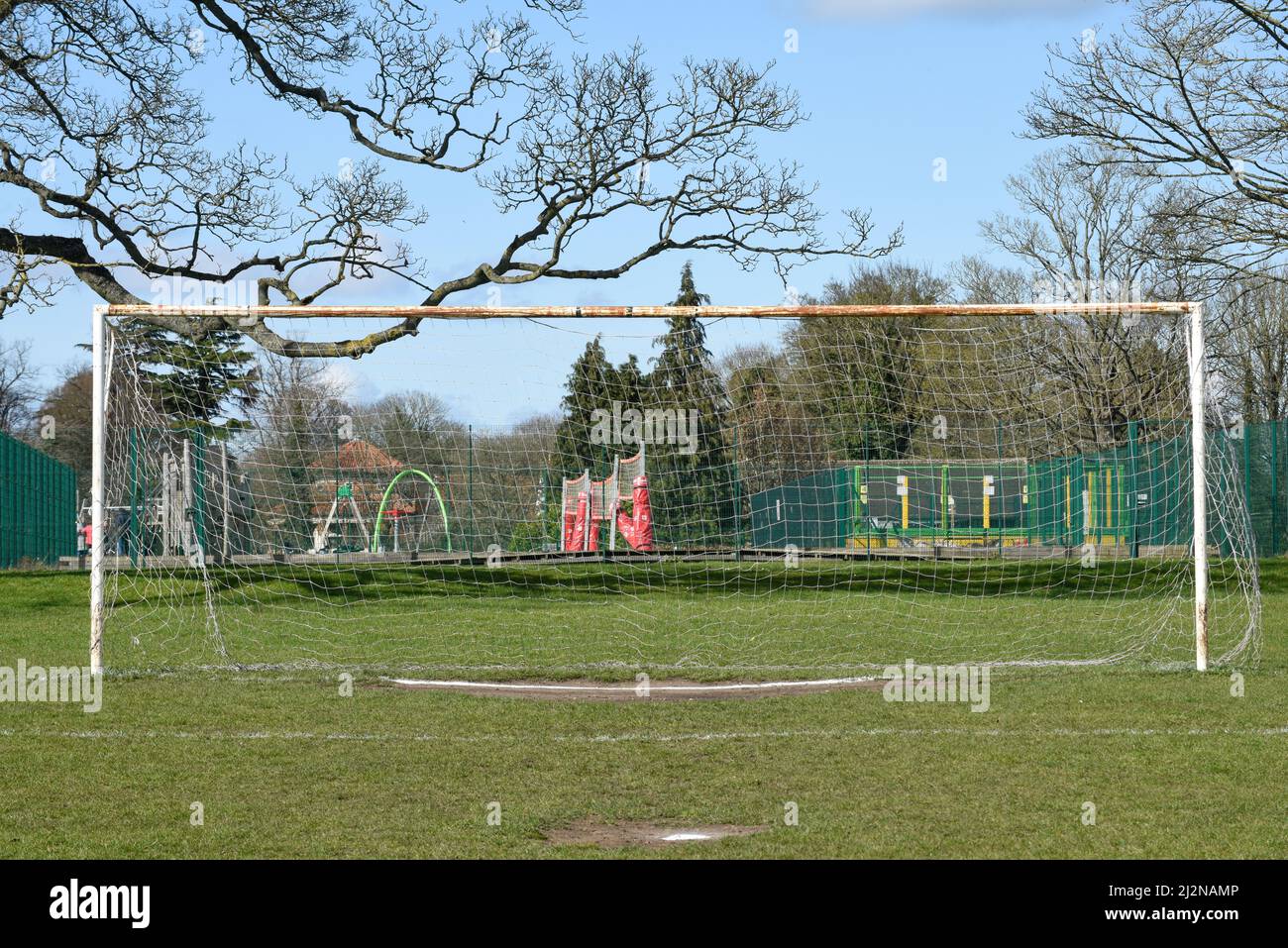 Football or soccer goals in a public park for team sports Stock Photo ...