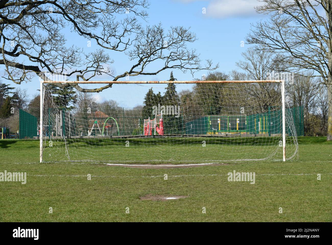 Football or soccer goals in a public park for team sports Stock Photo ...