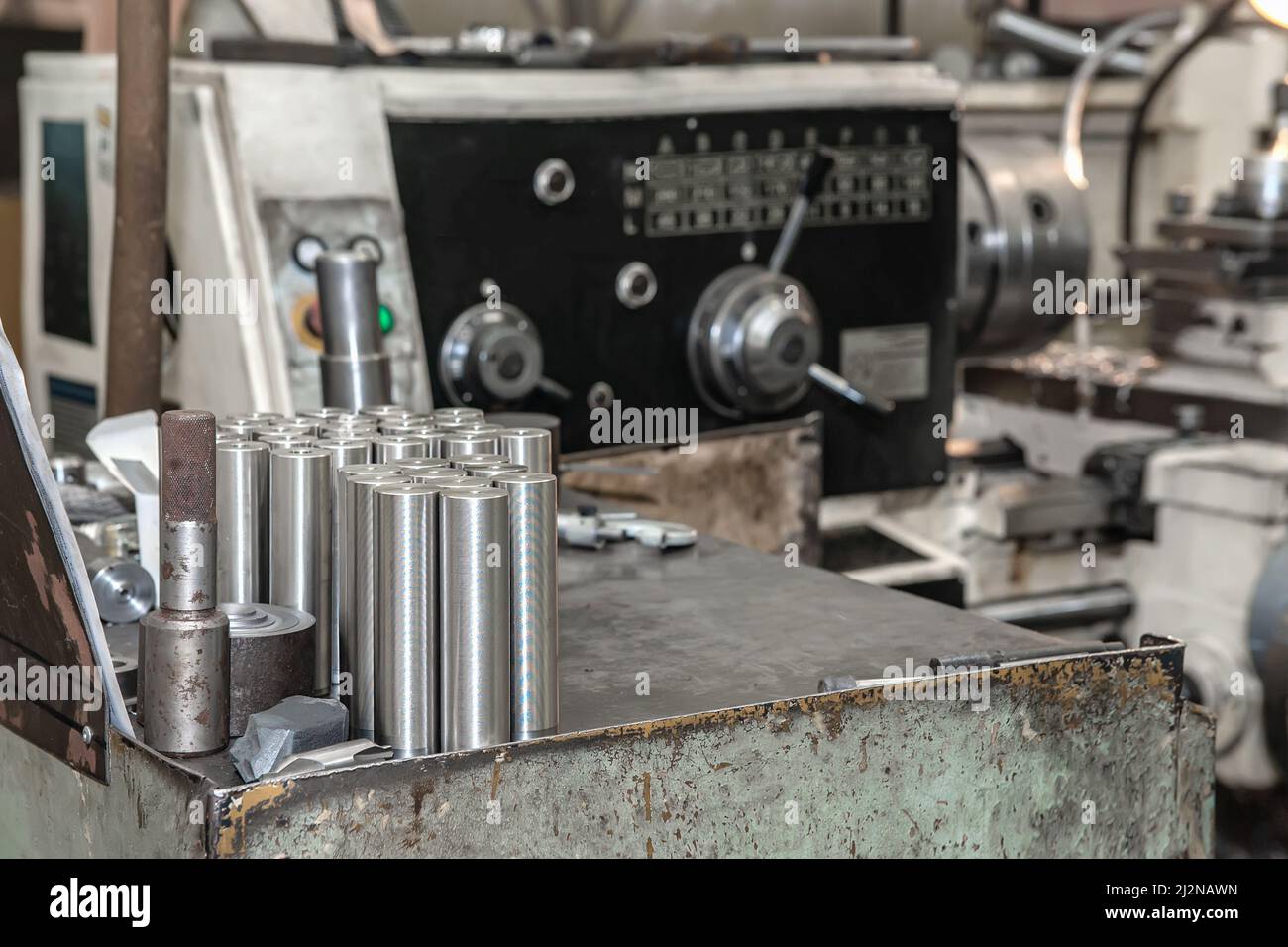 metal workpieces after turning and milling on the rack . Metal shavings ...