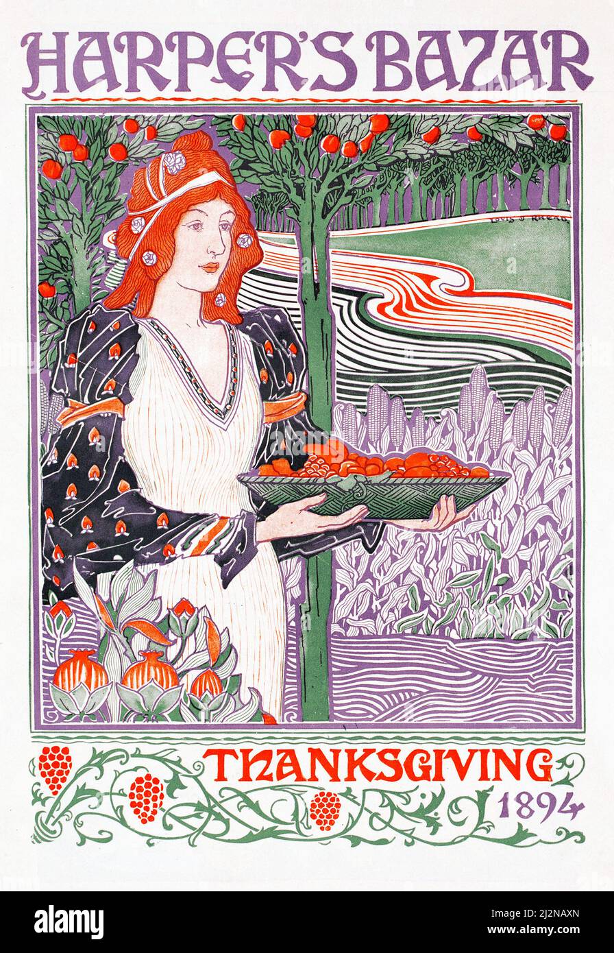 Louis Rhead artwork - Art Nouveau poster - Harpers bazar Thanksgiving ...