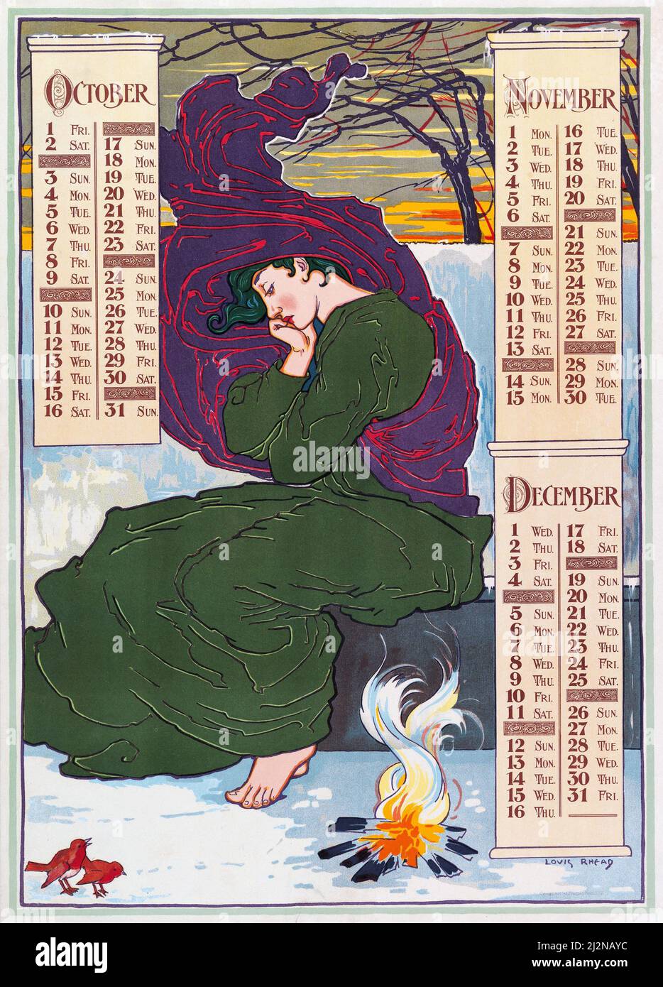 Louis Rhead artwork - Art Nouveau poster - October, November, December ...