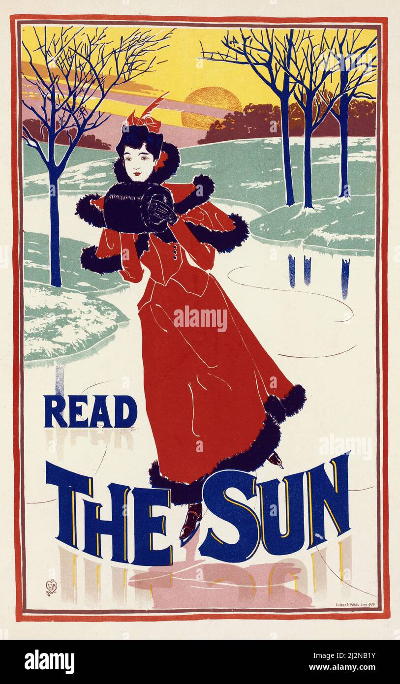 Louis Rhead artwork - Art Nouveau poster - Read The Sun (1900 Stock ...