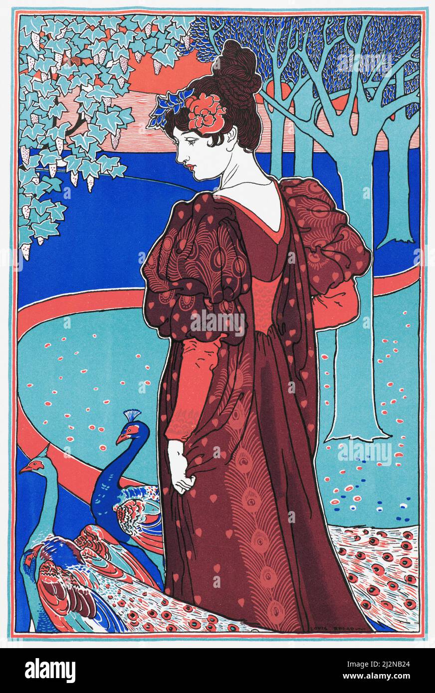 Louis Rhead artwork - Art Nouveau poster - Woman with Peacocks (La ...