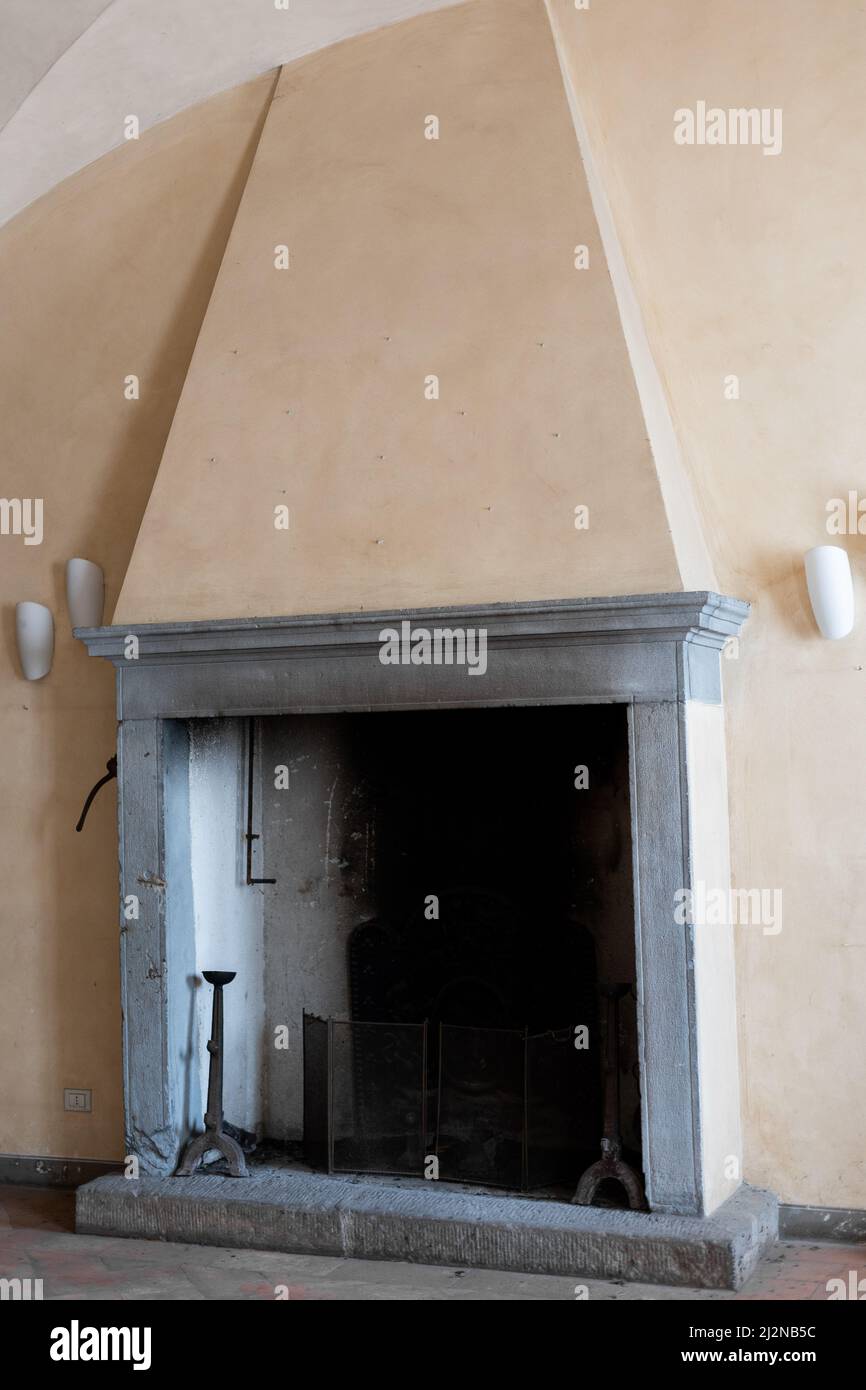 old stone fireplace in a house in italy beautiful architecture Stock ...