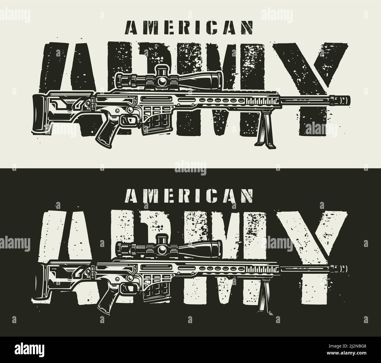 Vintage monochrome military horizontal concept with sniper rifle and ...