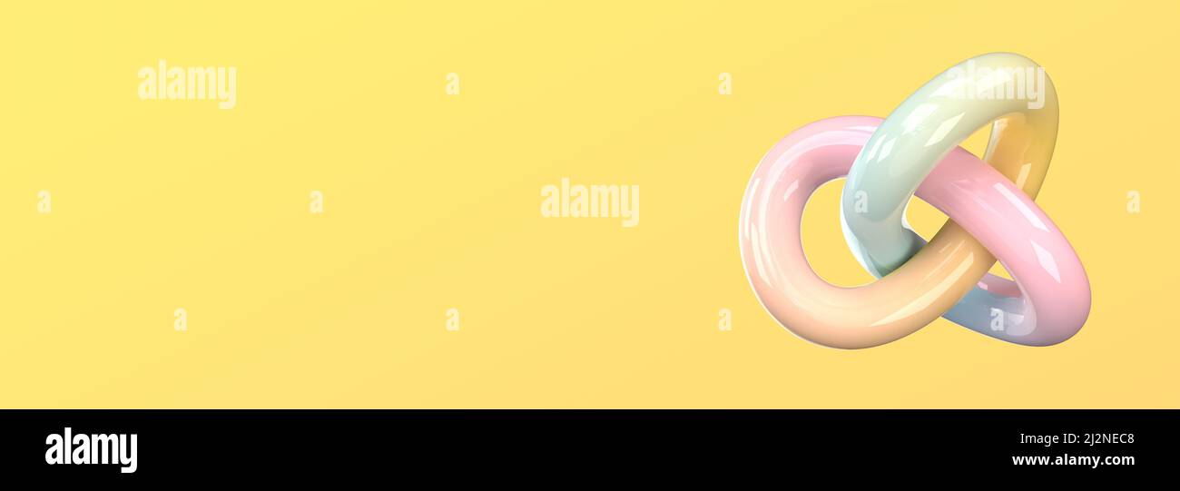 Abstract yellow background with shiny colorful torus knot. 3D ...
