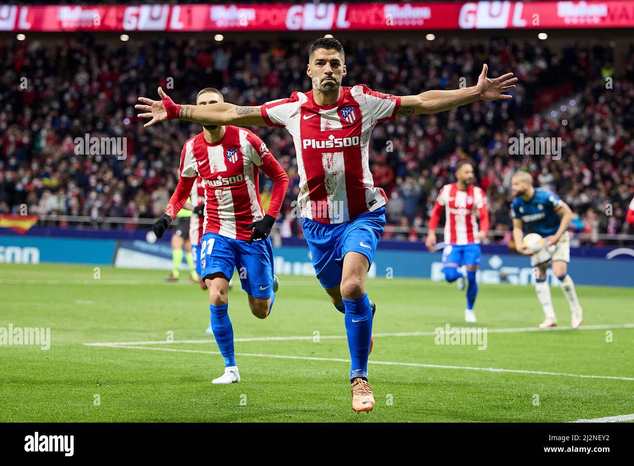 Luis Suarez of Atletico de Madrid celebrates after scoring goal Stock ...