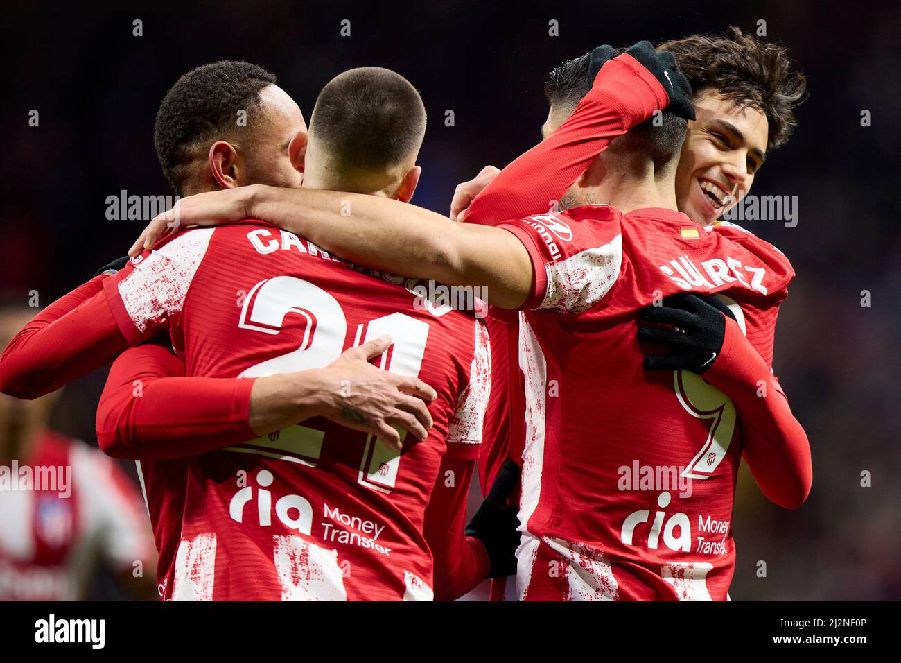Luis Suarez of Atletico de Madrid celebrates with Joao Felix and others ...