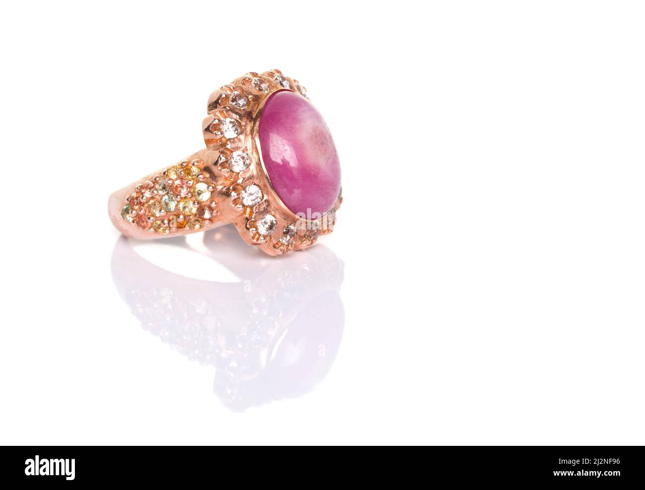 Ruby Sapphire and Diamond Jewel or gems ring on white background with ...