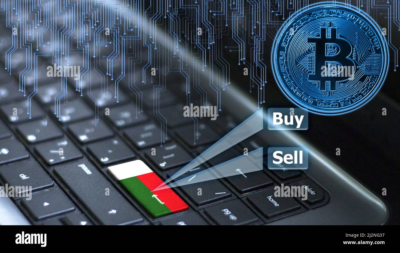 Keyboard with Madagascar flag on enter button with bitcoin coin ...