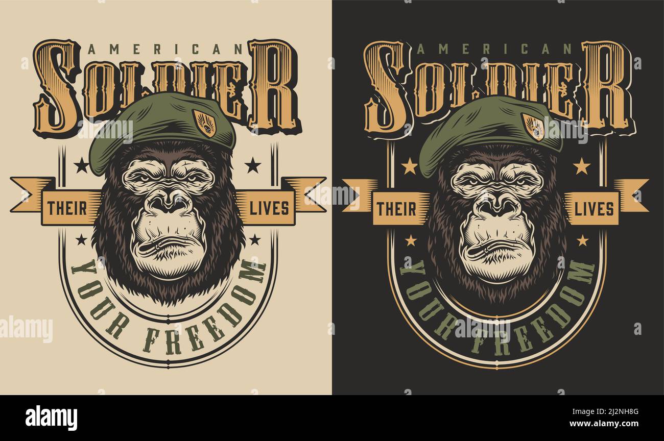 T-shirt print with gorilla soldier concept. Vector illustration Stock ...