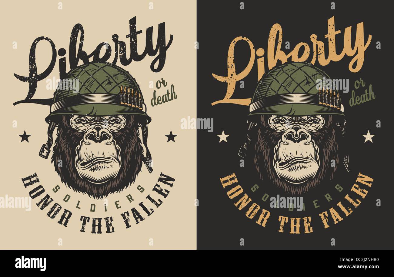 T-shirt print with gorilla soldier concept. Vector illustration Stock ...