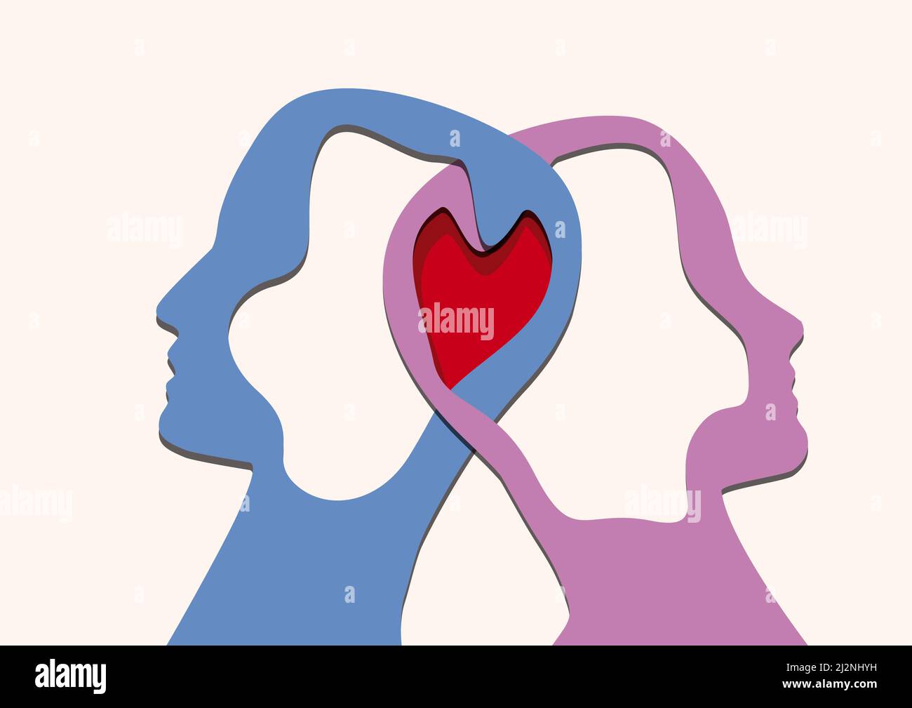 an heart and a couple. Two intertwined heads. Vector sign Stock Vector ...