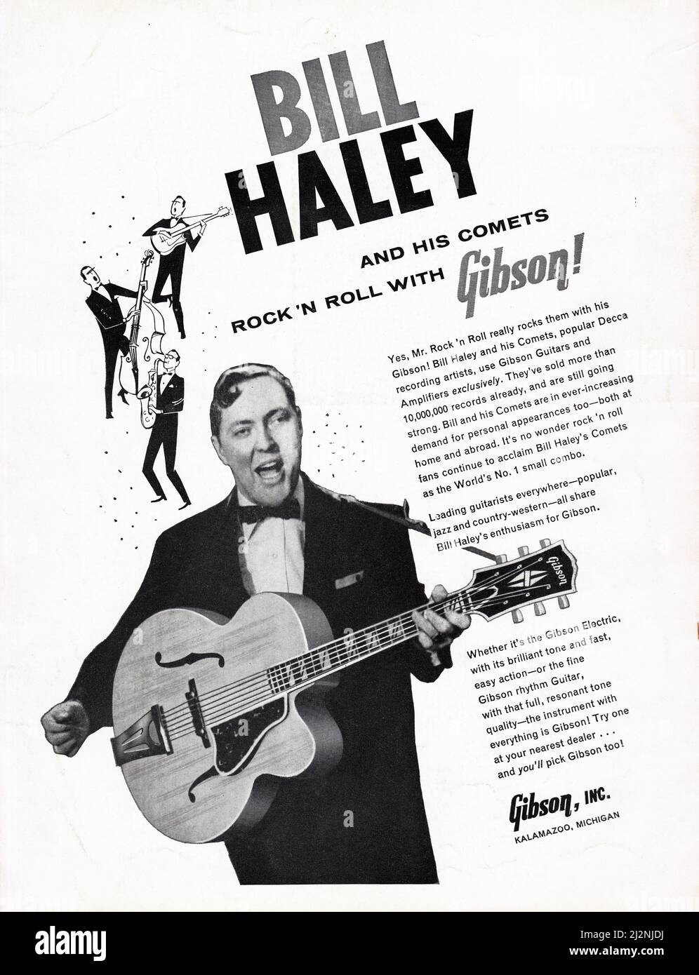 An ad for Gibson guitars featuring rock legend, Bill Haley. From a 1957 ...