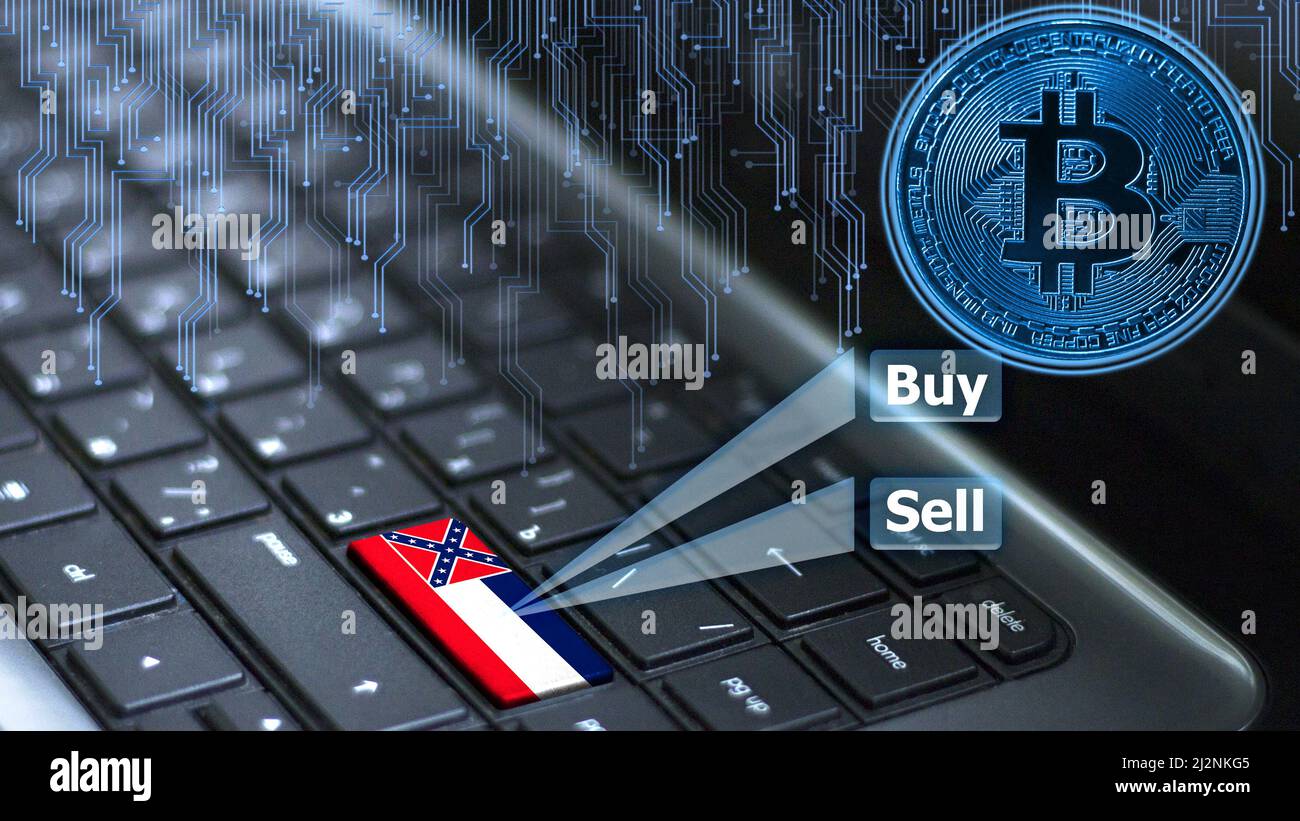 Keyboard with State of Mississippi flag on enter button with bitcoin ...
