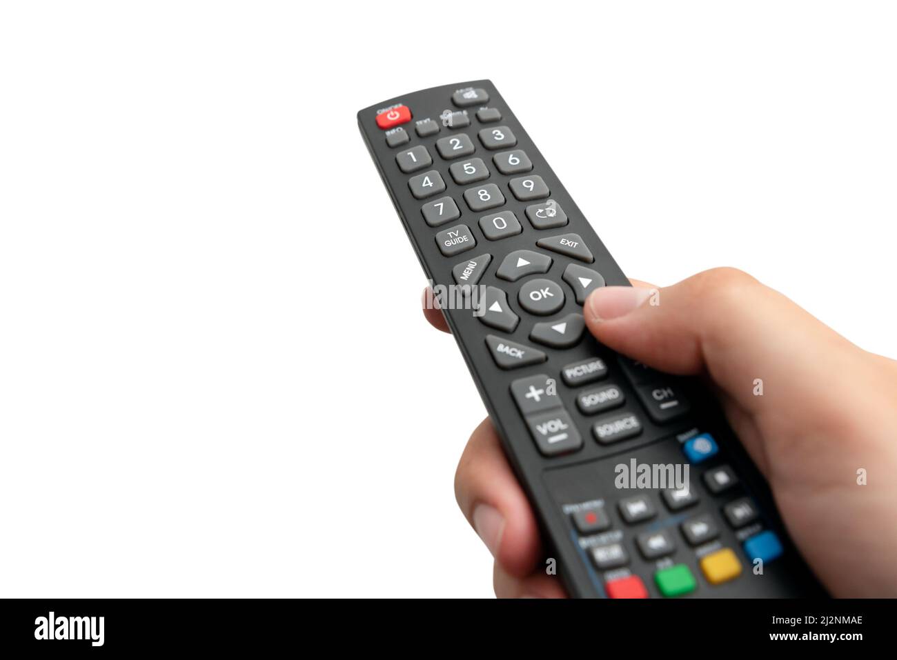 Hand holding remote control. Element isolated on white background Stock ...