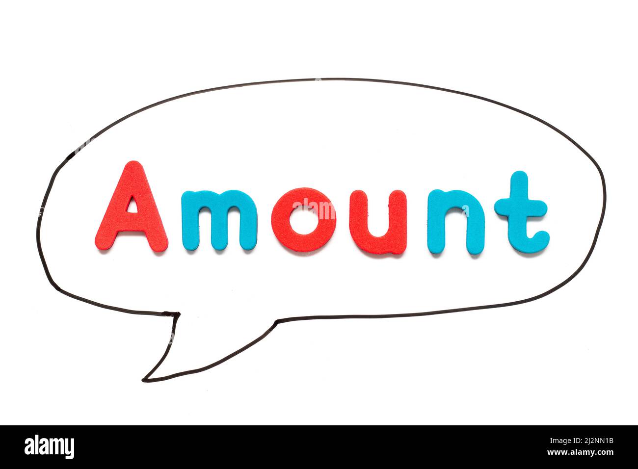 Alphabet letter with word amount in black line hand drawing as bubble ...