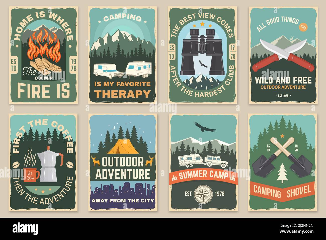 Set of camping retro posters. Vector illustration. Concept for shirt or ...