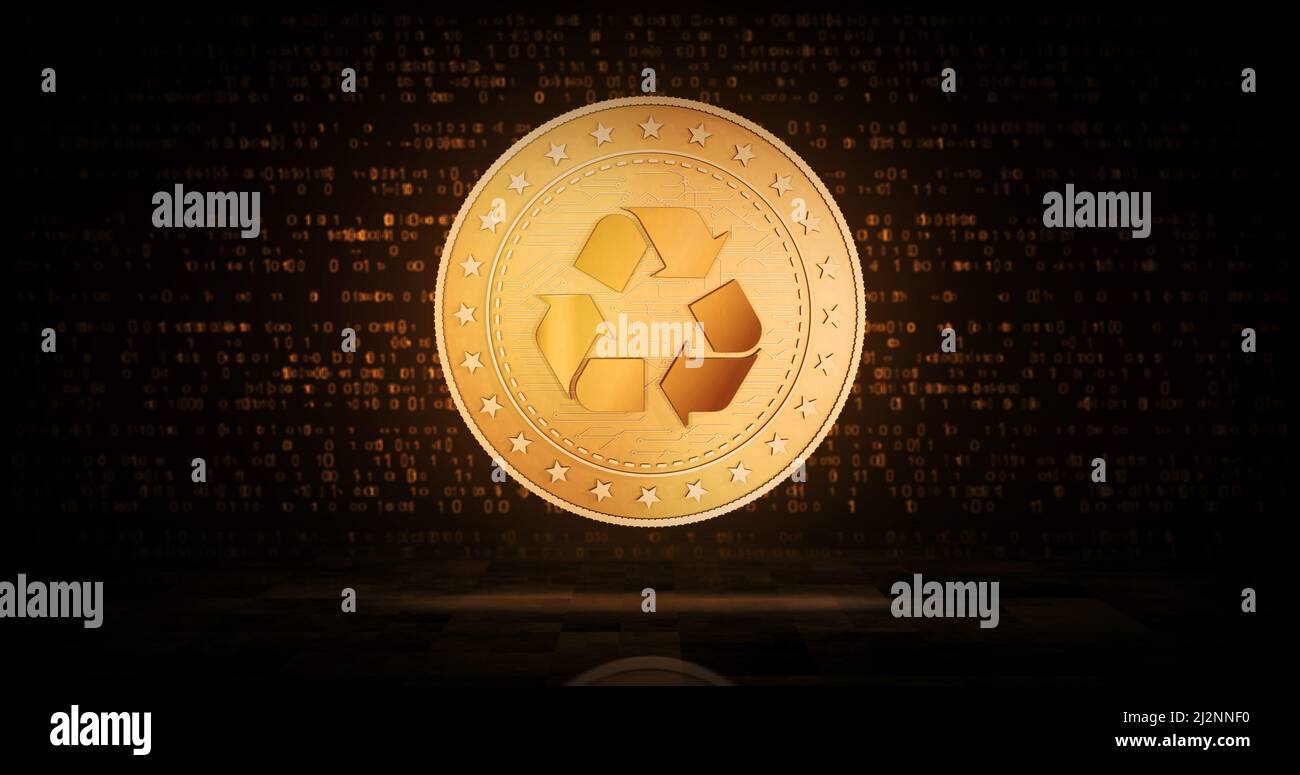 Recycling, ecology, e-waste and money circulation gold coin on green ...