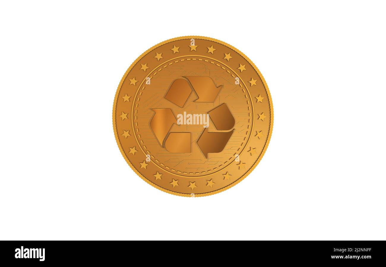 Recycling, ecology, e-waste and money circulation isolated gold coin on ...