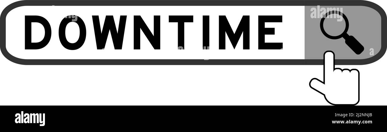 Search banner in word downtime with hand over magnifier icon on white ...