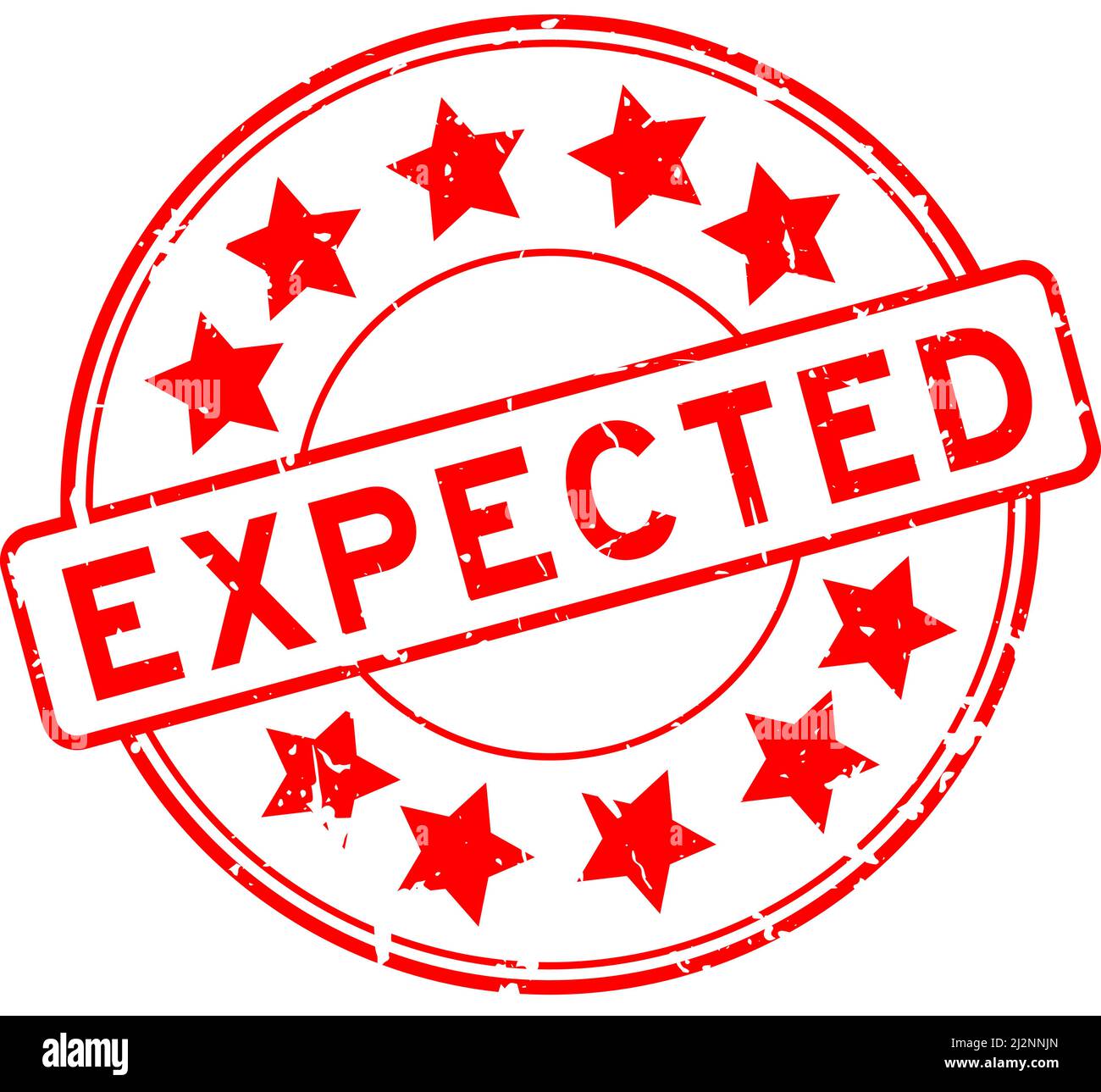 Grunge red expected word with star icon round rubber seal stamp on ...