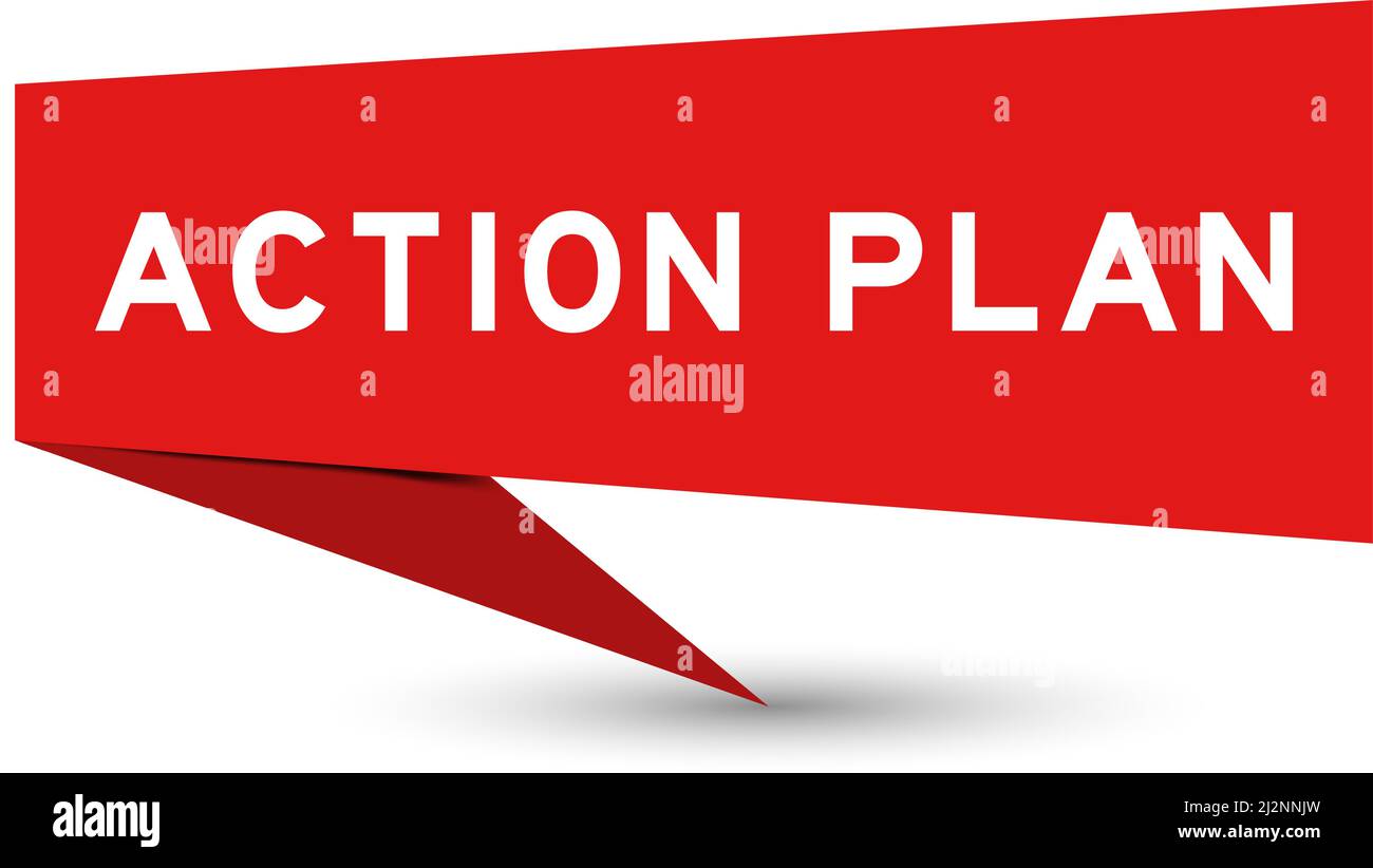 Red color speech banner with word action plan on white background Stock ...