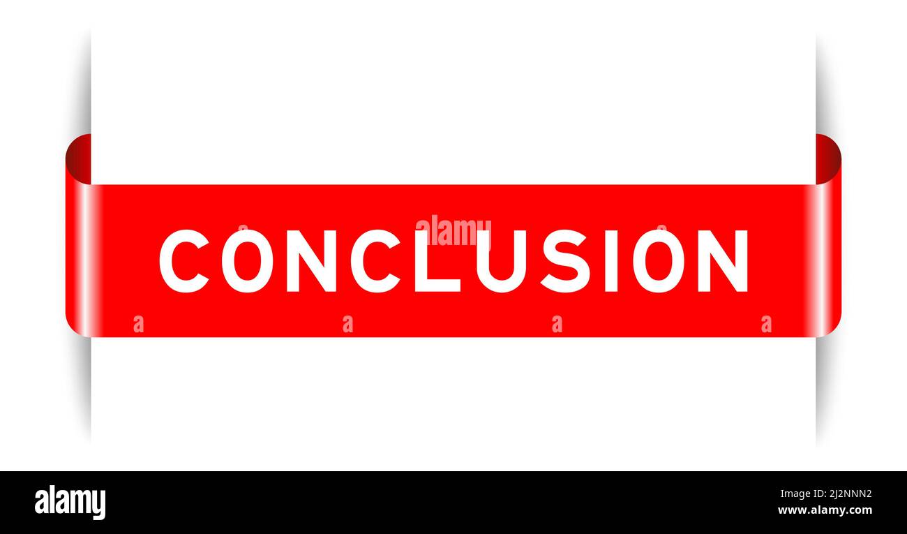 Red color inserted label banner with word conclusion on white ...