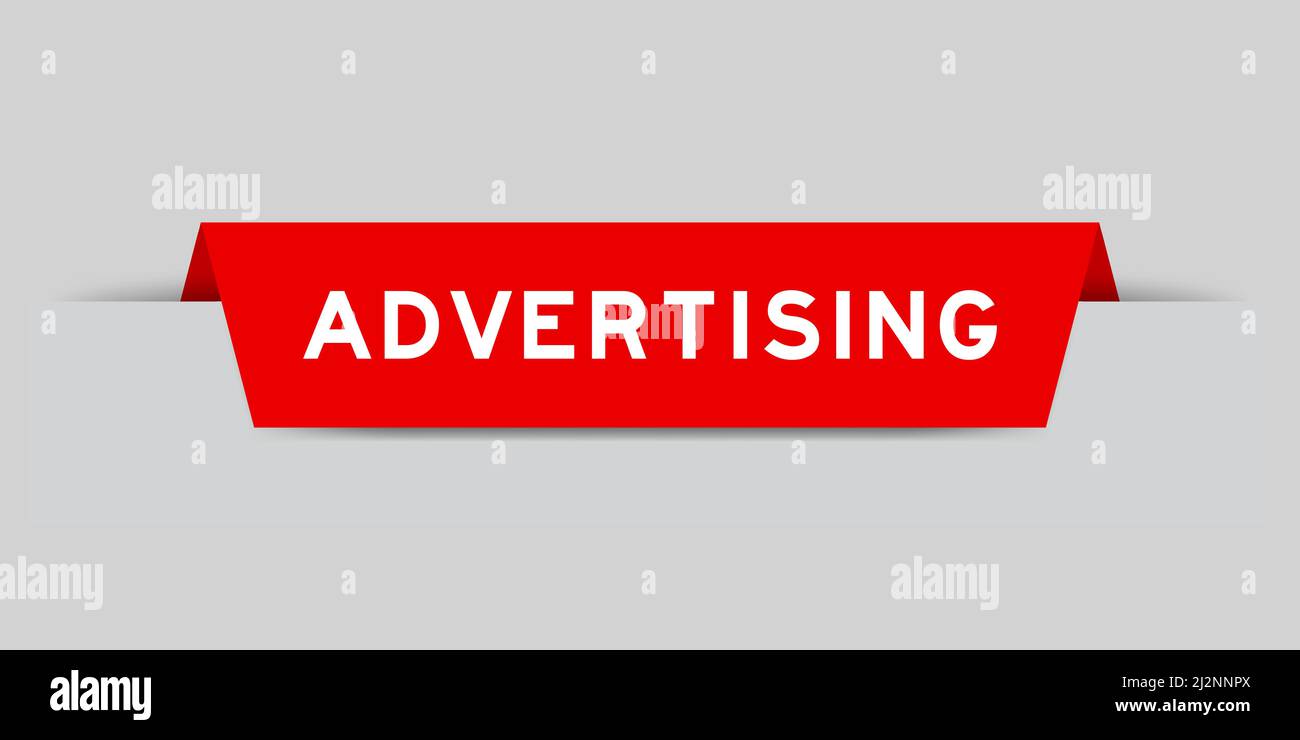 Red color inserted label with word advertising on gray background Stock ...
