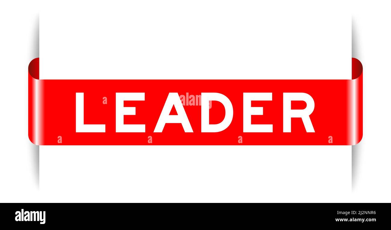 Red color inserted label banner with word leader on white background ...