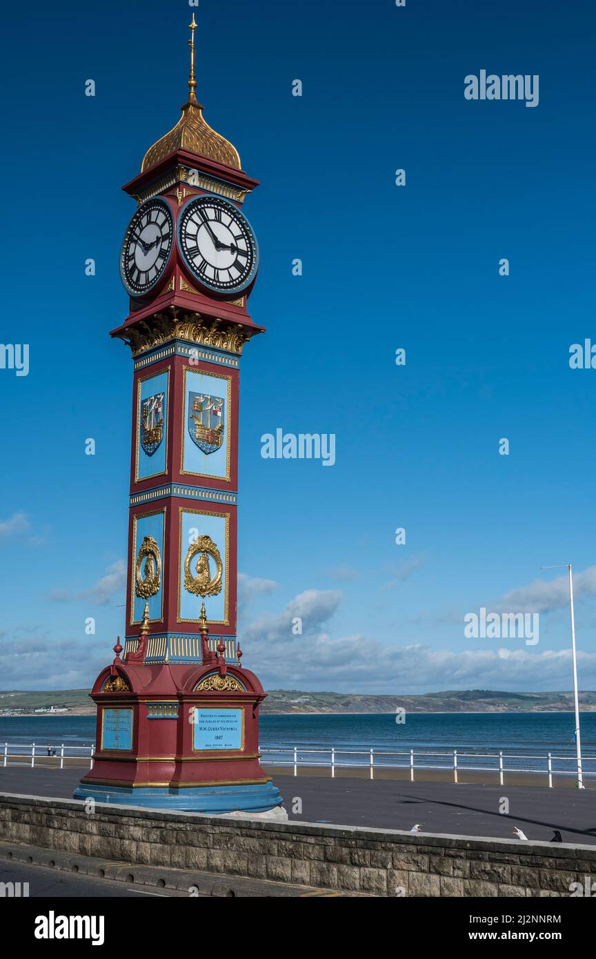 Weymouth's colourful clock tower on Weymouth's Esplanade-Promenade ...
