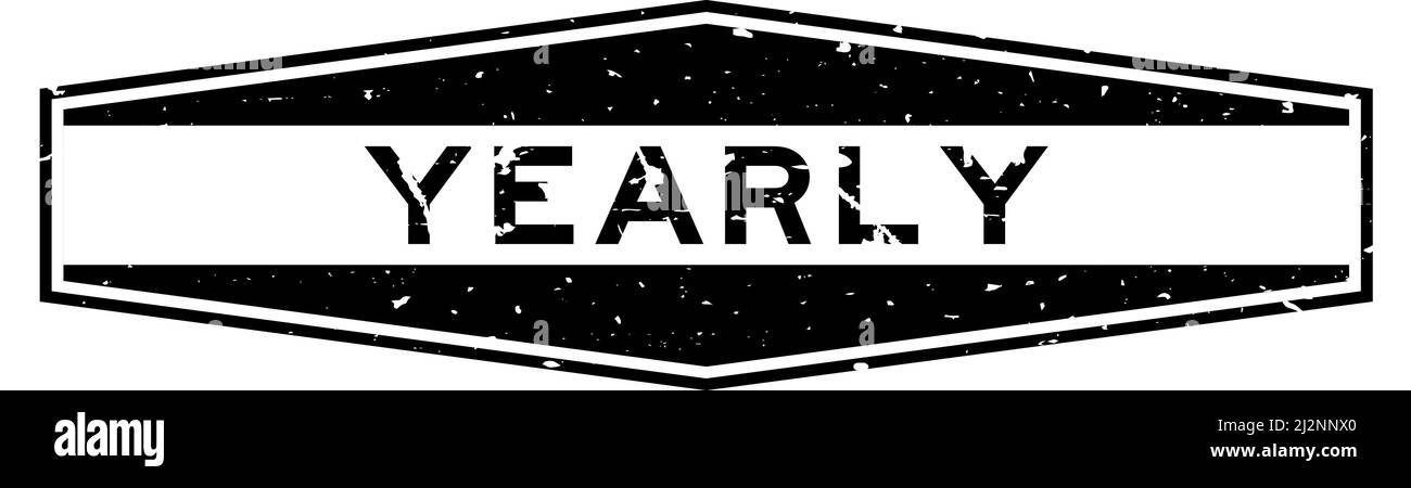 Grunge black yearly word hexagon rubber seal stamp on white background ...