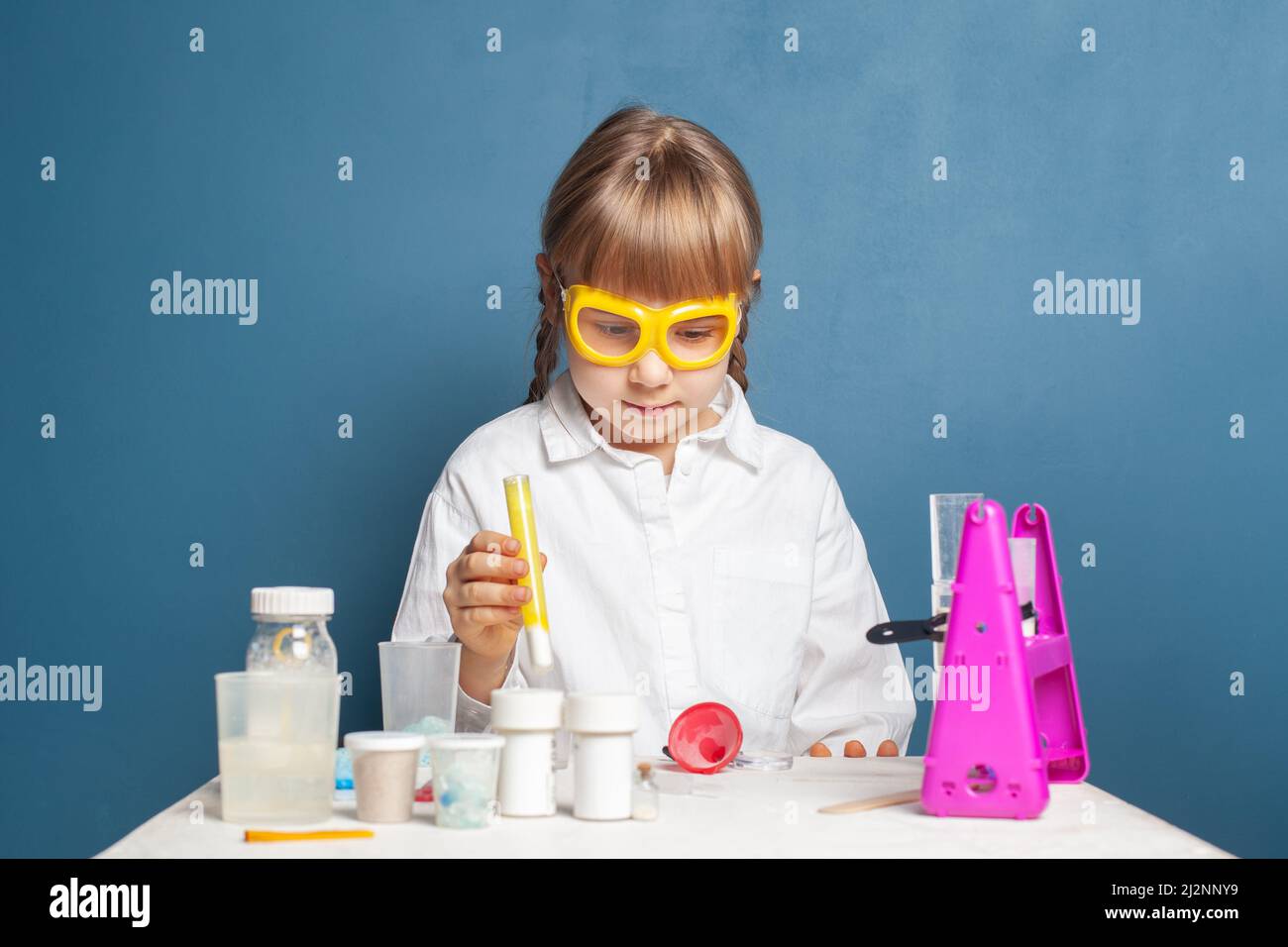 School student little girl learning science. Science education concept ...