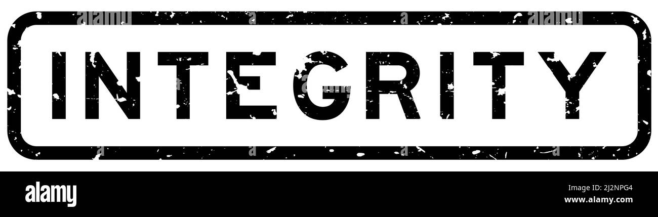 Grunge black integrity word square rubber seal stamp on white ...
