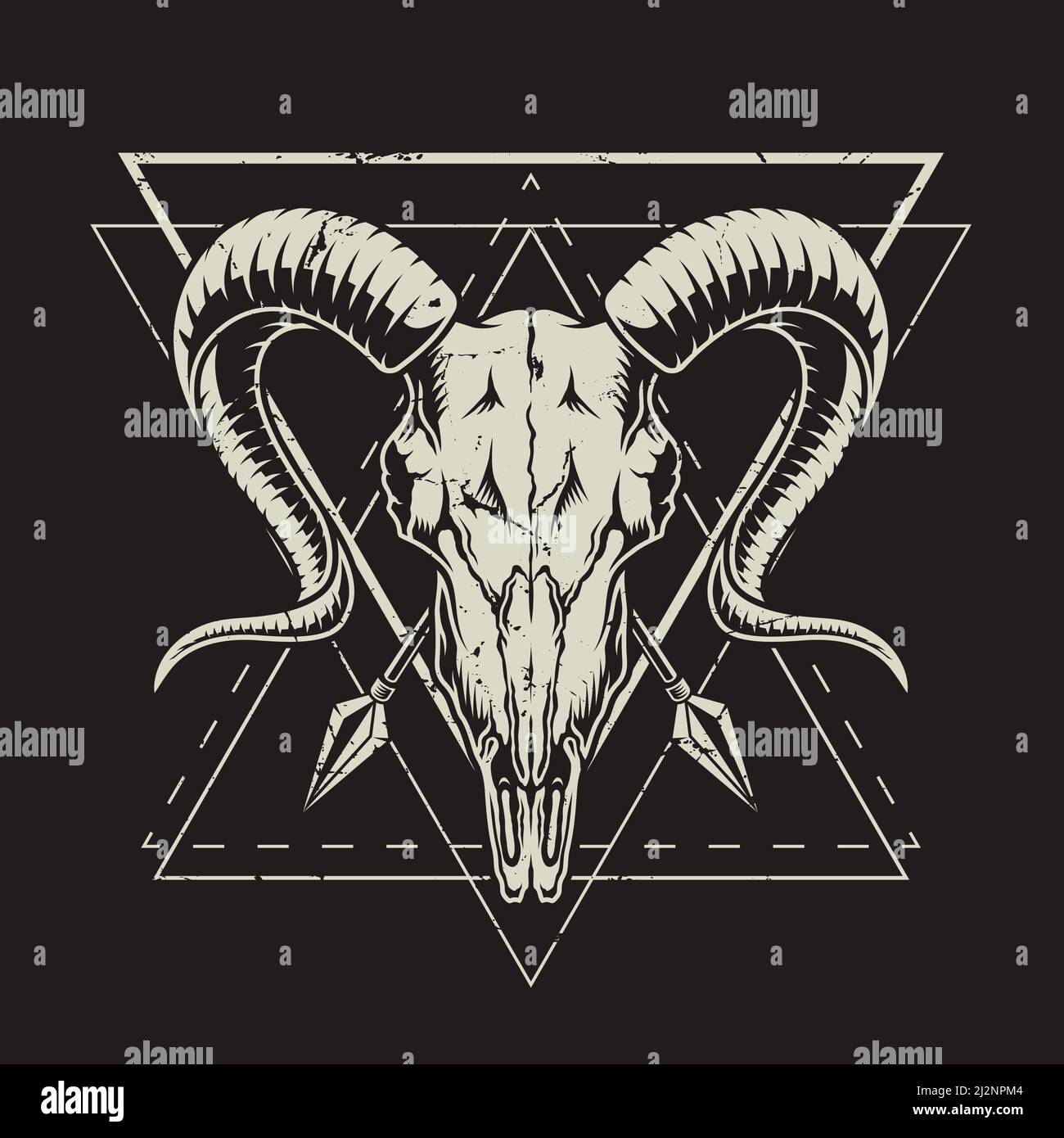 Monochrome vintage emblems with goat skull. Vector retro illustration ...