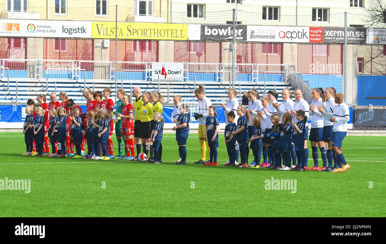 Eskilstuna, Sweden. 03rd Apr, 2022. Eskilstuna and Linkoping FC lined ...