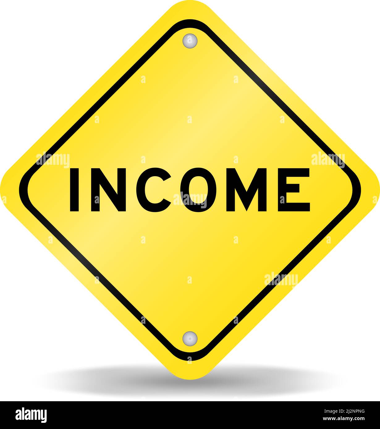 Yellow color transportation sign with word income on white background ...
