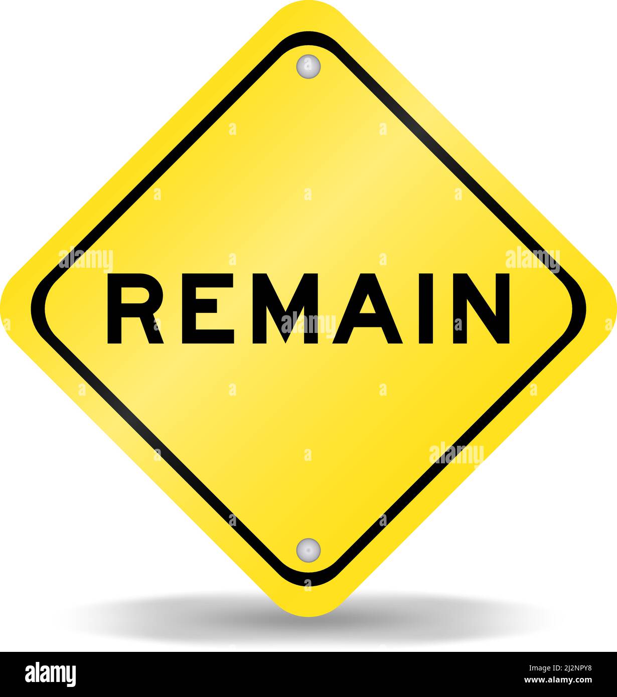 Yellow color transportation sign with word remain on white background ...