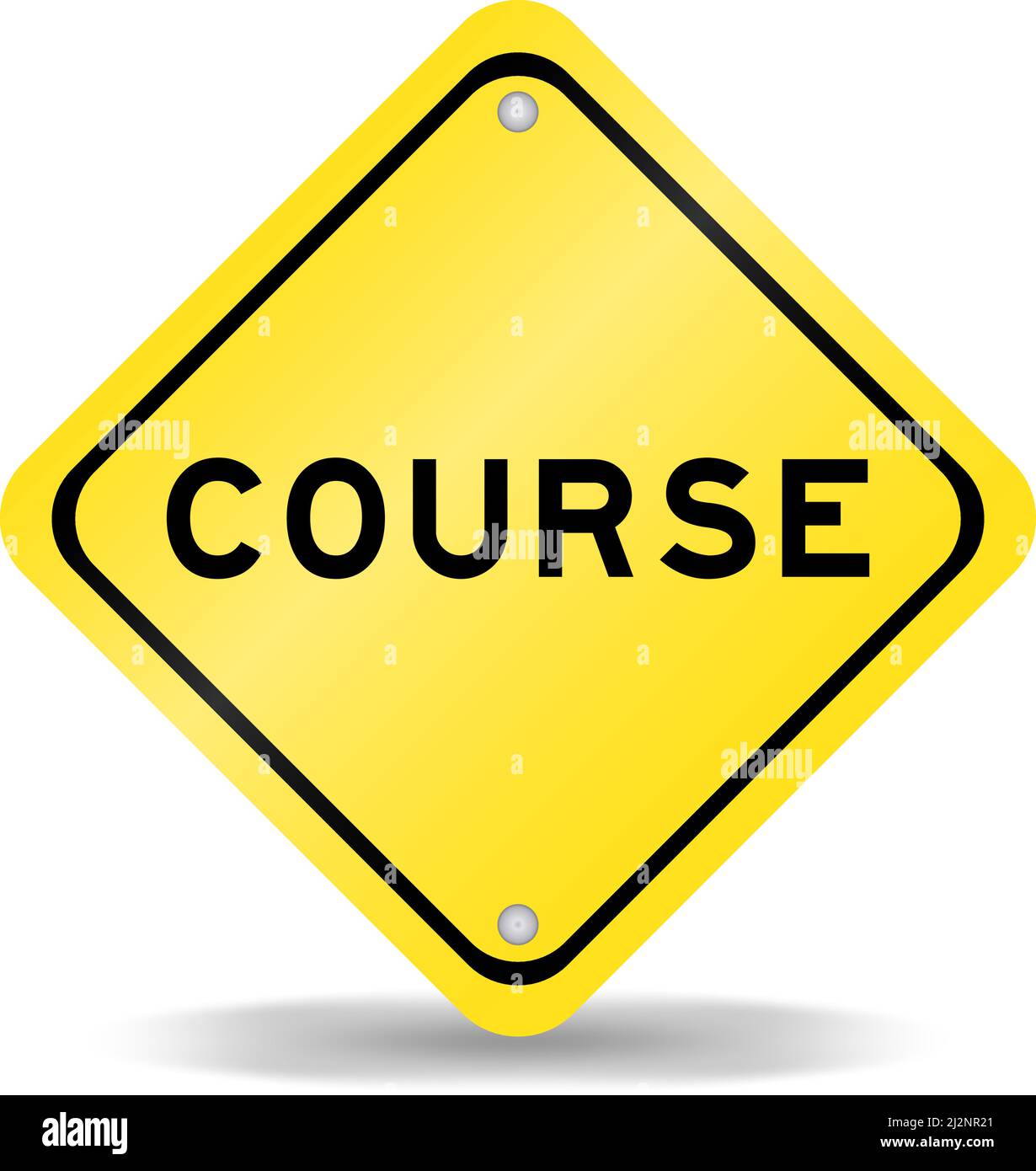 Yellow color transportation sign with word course on white background ...