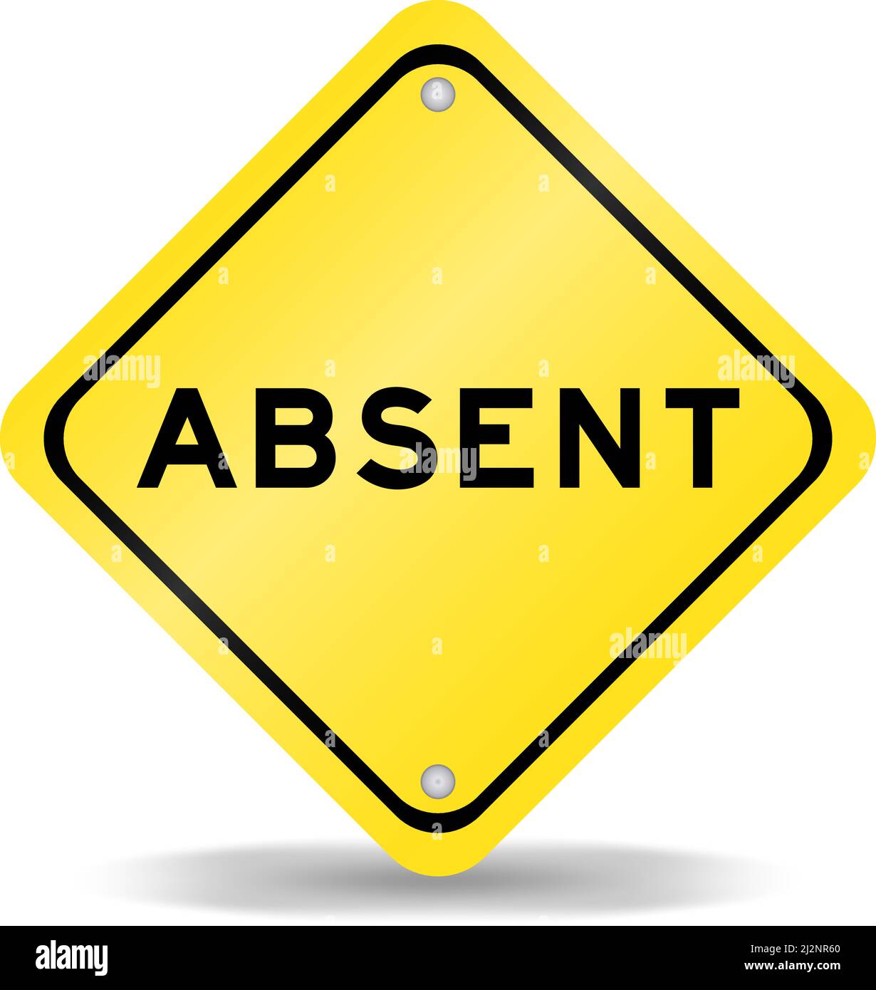 Yellow color transportation sign with word absent on white background ...