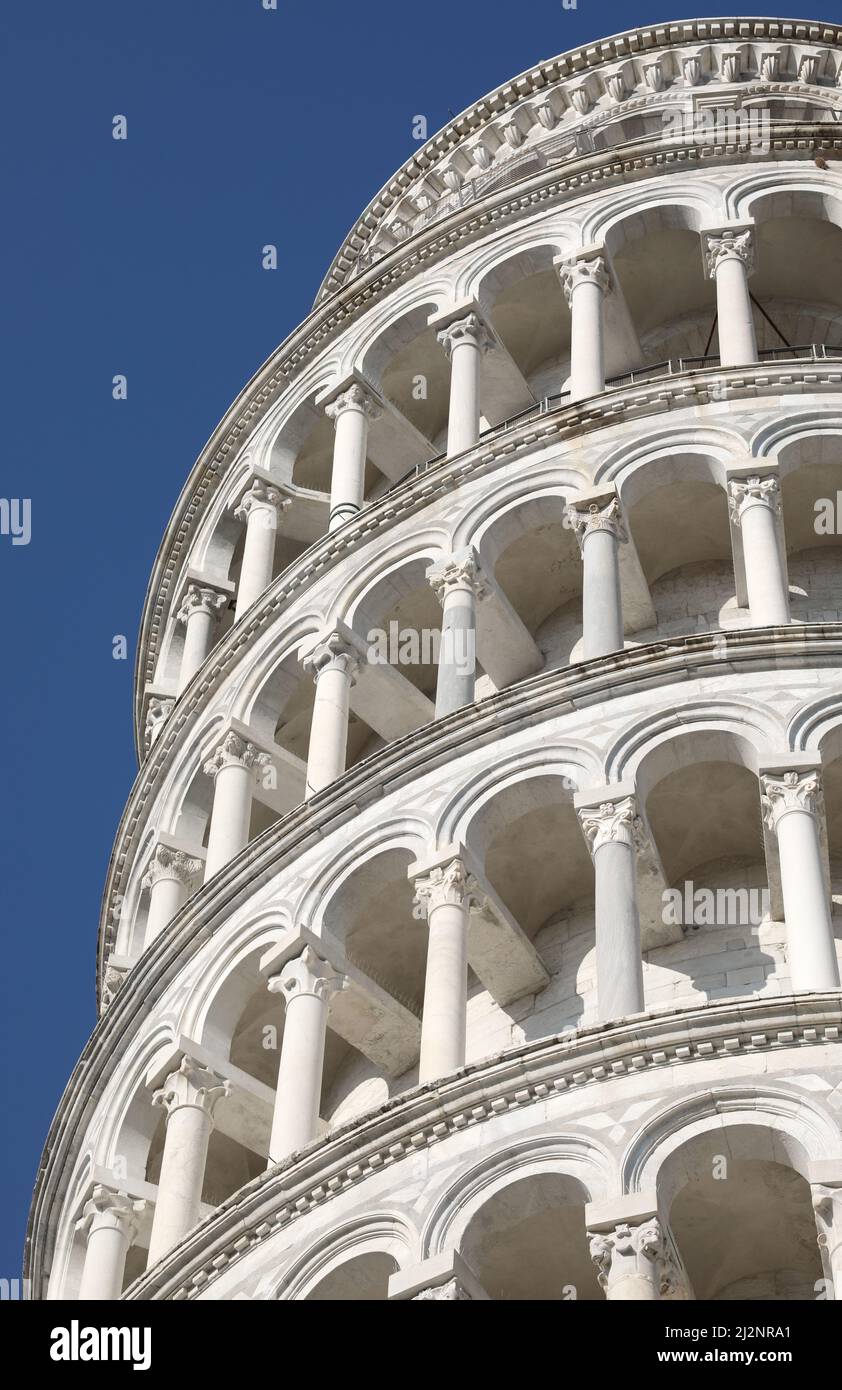 Detail of the leaning Tower of Pisa in the city of the same name in ...